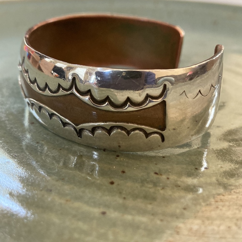 Rare Douglas Etsitty (Navajo) Sterling And Copper Cuff - Gem